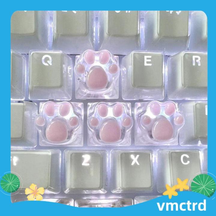 VMCTRD 1/4 Pcs Translucent Cat Paw Keycap Resin Cross Axis Mechanical ...