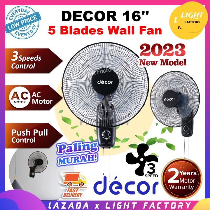 [3 YEARS WARRANTY] DECOR 16" Wall Fan With Pull String Control / Wall ...