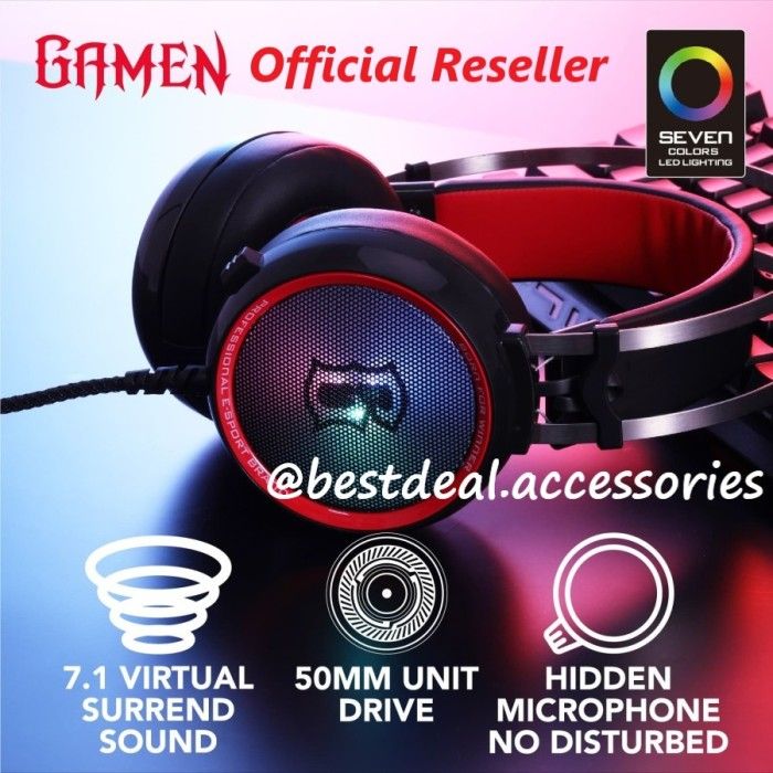Gamen GH1200 Headset Gaming with Mic RGB LED Light 7.1 Virtual Sound ...