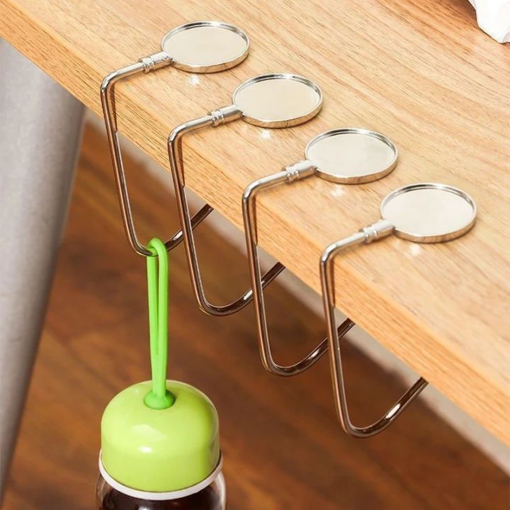 Folding Stainless Steel Desk Hooks Portable Stick-free Desktop Umbrella ...