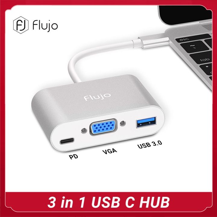 Flujo USB C VGA Hub Aluminium USB Type C Adapter to 1080P VGA, 60W USB ...