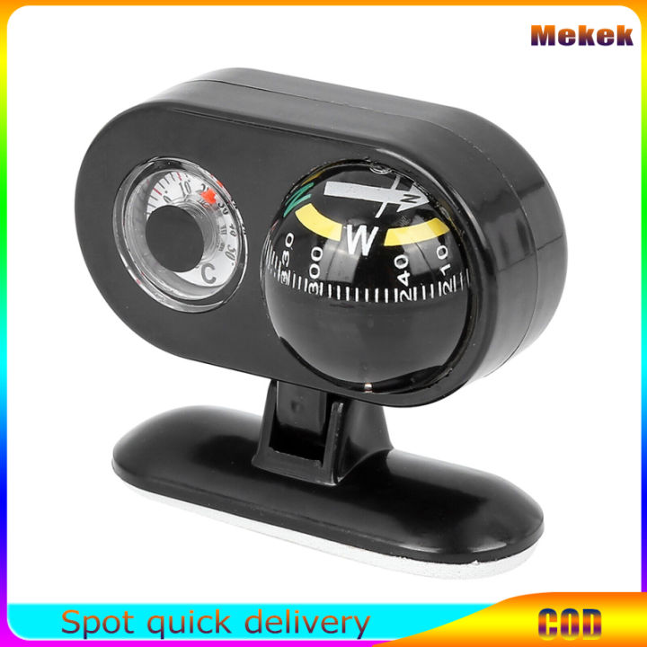 Mekek 2-in-1 Car Compass Ball Thermometer Dashboard Self Adhesive Mount ...