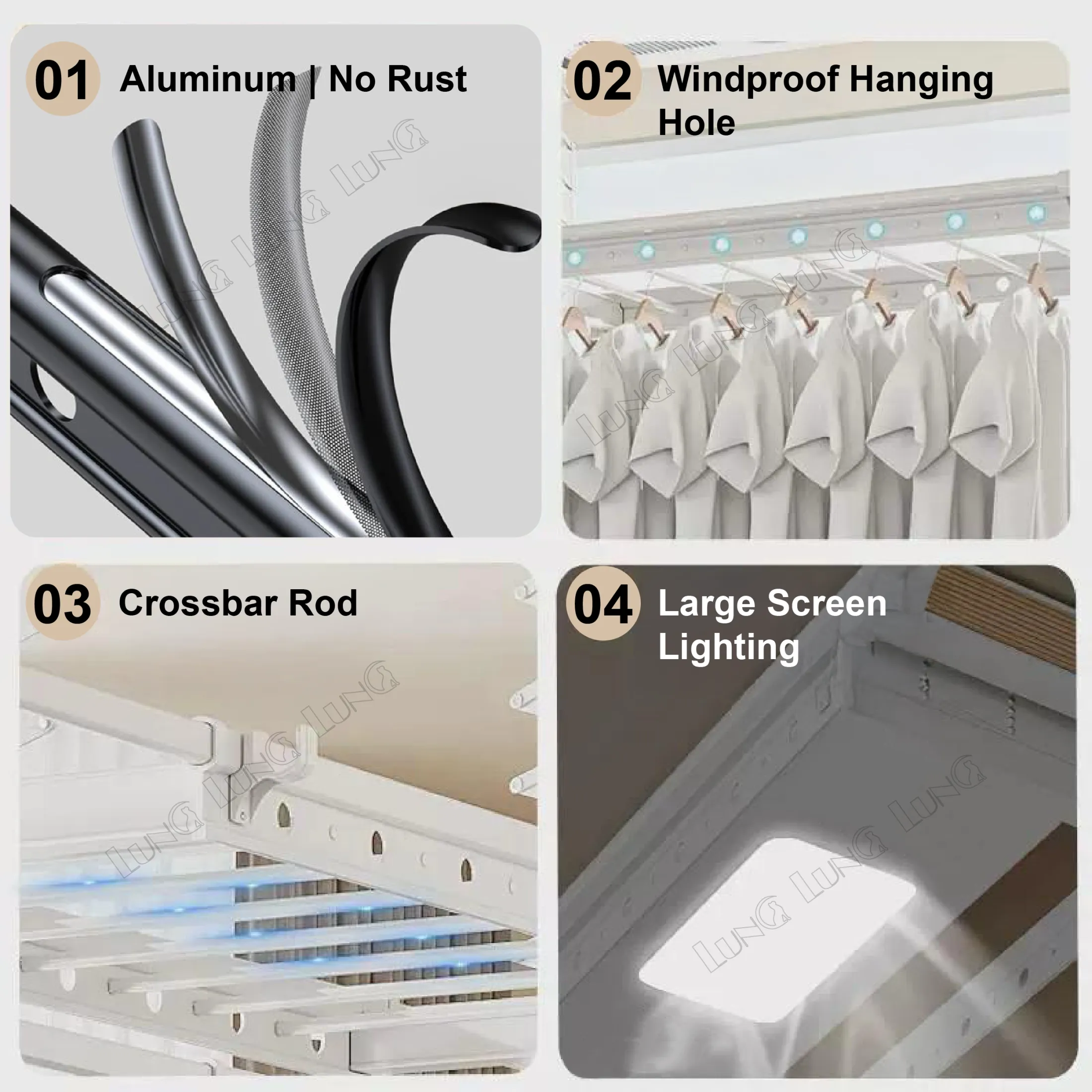 Space Aluminum Smart LED Lighting Clothes Drying Rack Clothes Hanger ...