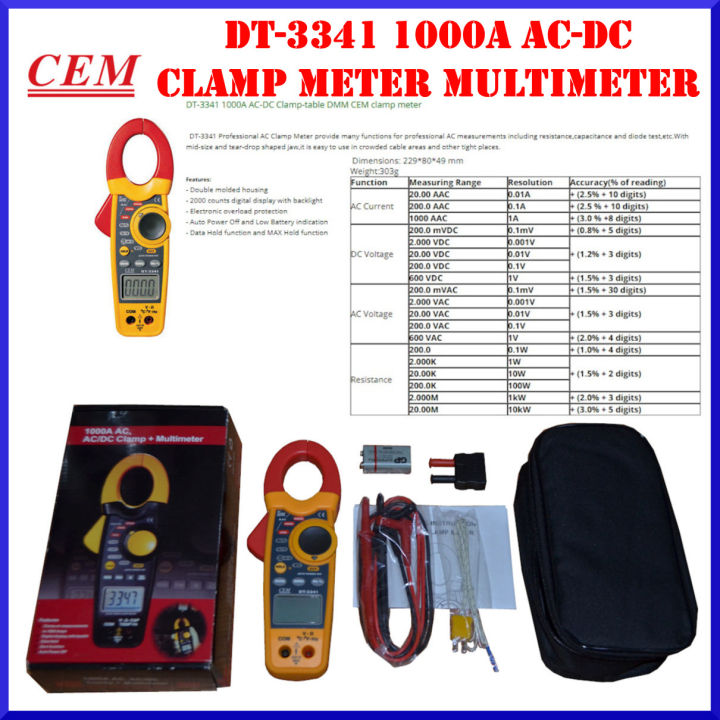CEM Clamp Meter Multimeter DT-3341 1000A AC-DC | Lazada PH