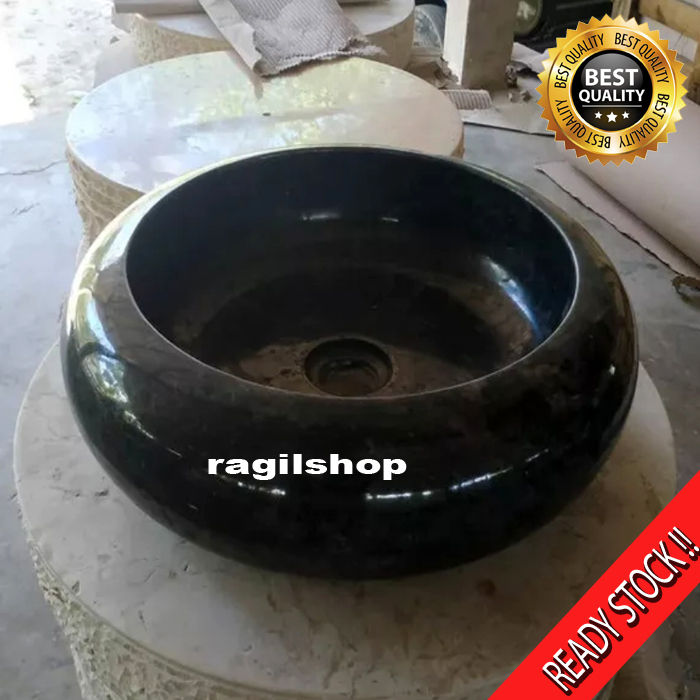 Wastafel Marmer Hitam Model Donat Diameter 40cm Full Glossy Luar Dalam ...