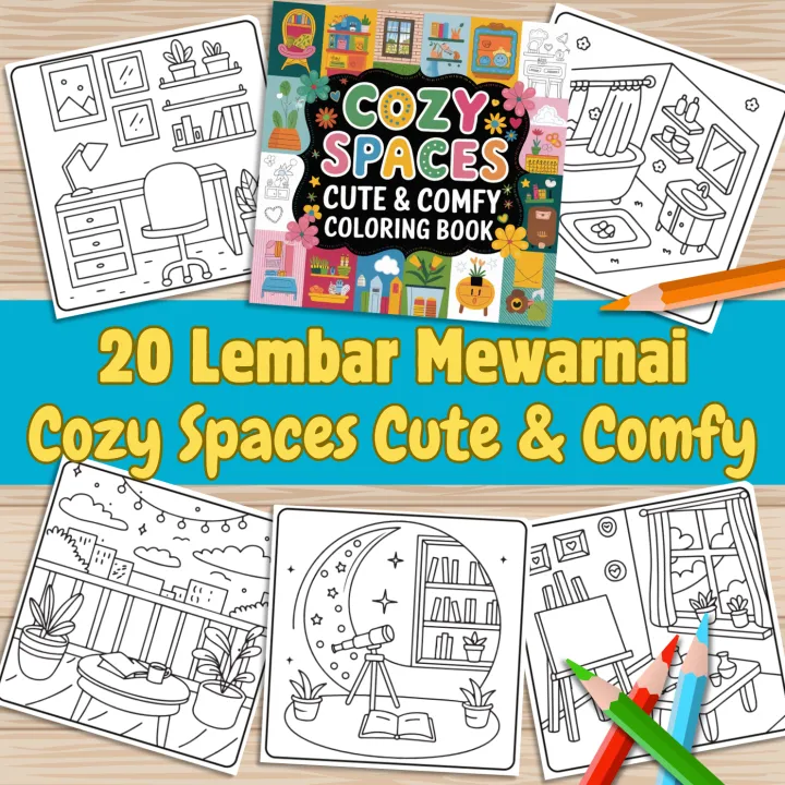 20 Lembar Kertas Mewarnai - Cozy Spaces / Kertas Mewarnai A4 A5 ...