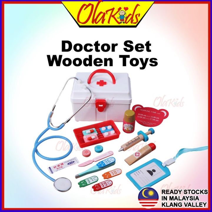 OLAKIDS Pretend Play Wood Doctor Toys Red Medical Kit Children Girl Boy ...