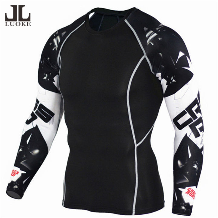 Luoke แขนยาวคอกลมผู้ชายบีบอัดถุงน่องแห้งเร็วดอกไม้ ARM แขนออกกำลังกาย ...