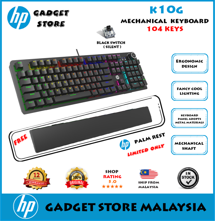 HP K10G Gaming Mechanical Keyboard Adjustable LED BackLight Blue Black Brown Switch with ...