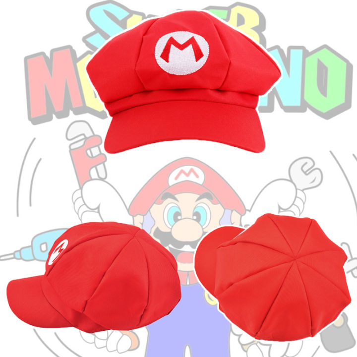 Kids Super Mario Hats Cotton Letter Octagonal Hat Mario Brothes Cosplay ...