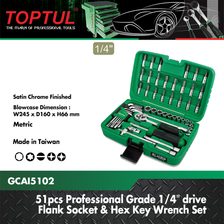 Toptul 1/4" Drive Flank Socket & Hex Key Wrench Set -51PCS Professional ...