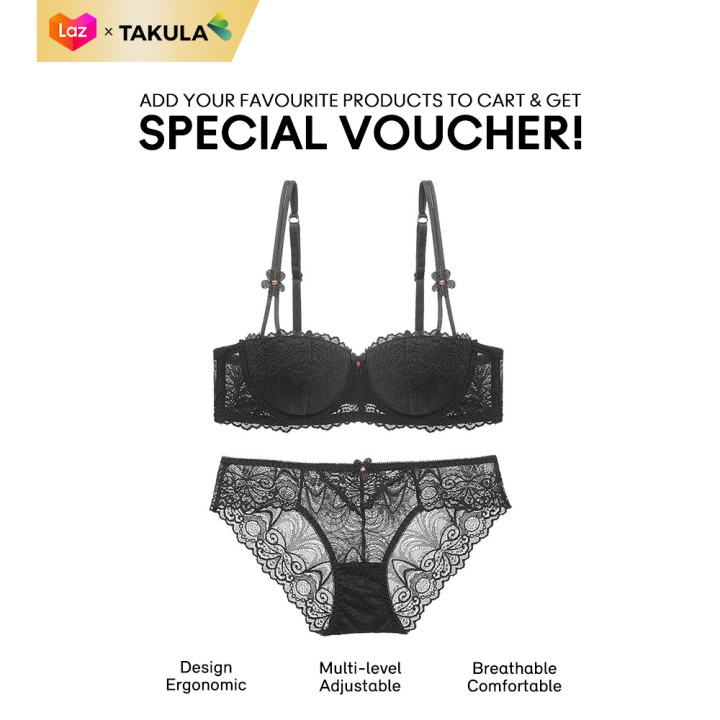 TEEVANCCE Large size ABCD cup thin sponge bra 1/2 half cup bra set sexy ...