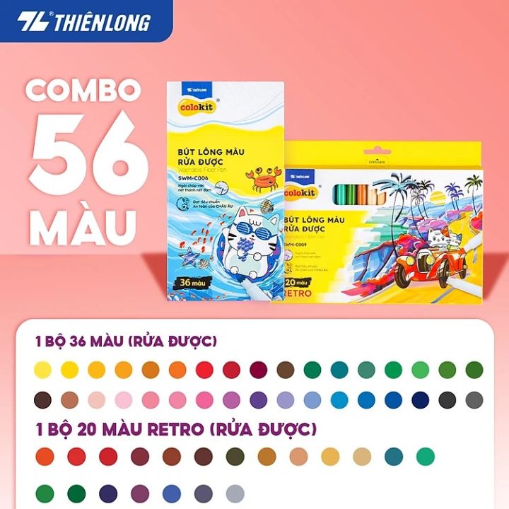 Combo Bút lông màu SWM-C006 và SWM-C009 Fiber Pen Thiên Long Colokit 56 ...