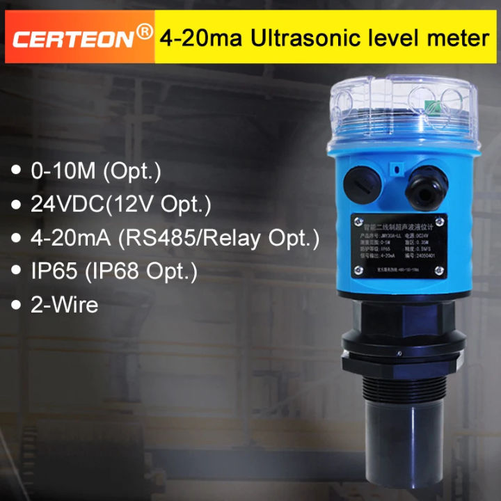 Ultrasonic Level Sensor 4-20mA Water Level Transmitter Digital Liquid Level Indicator for Tank ...