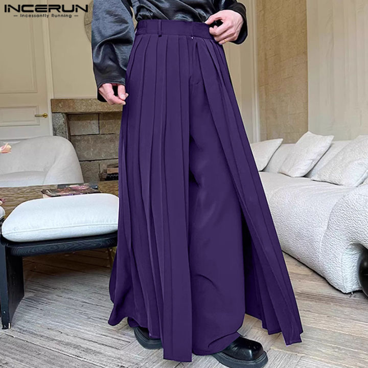 INCERUN Pants For Men Hippy Baggy Pleated Layered Design Wide Leg ...