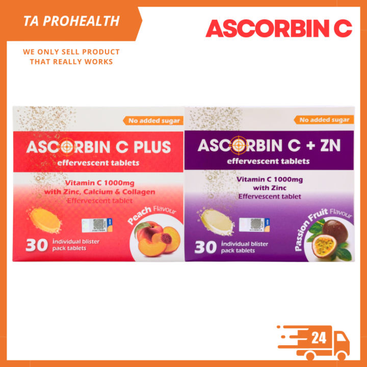 Ascorbin C Plus Effervescent Tablets 30 Individual Blister Pack Tablets ...
