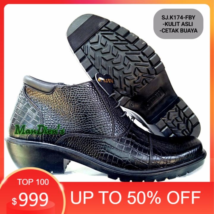 DEESHOES Mandiens - Sepatu PDH Sole Tebal Kulit Asli Cetak Buaya Export Quality SJ.K174.FBY ...