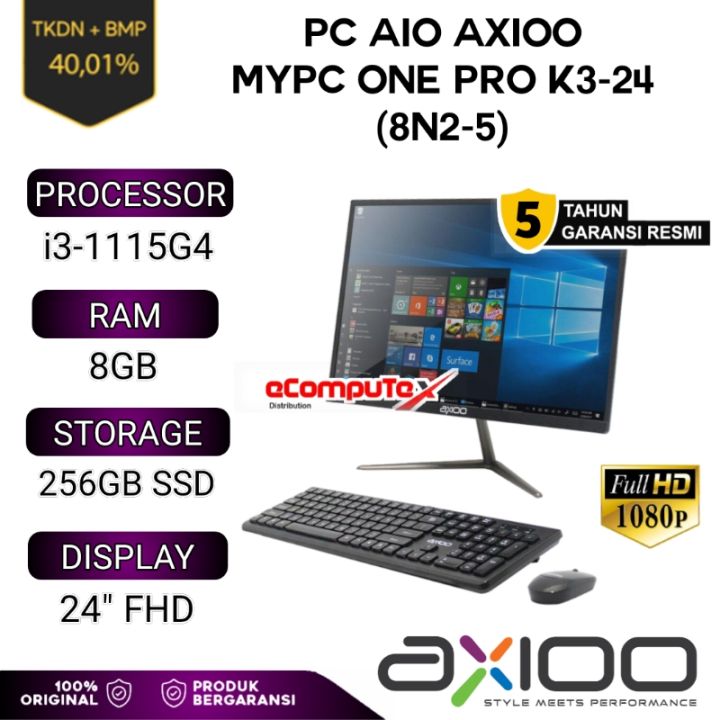 PC AIO AXIOO MYPC ONE PRO K3-24 (8N2-5) K3 (8N2-24) i3-1115G4 RAM 8GB 256GB 24" INCH TKDN ...