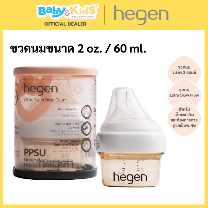🎈Slow Flow🎈Hegen ขวดนม ขนาด 2 ออนซ์ / 60 มล. พร้อมจุกนม Extra Slow Flow ...