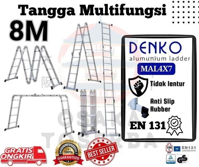 Tangga multifungsi 8 meter Tangga lipat aluminium multipurpose MAL 4x7 ...