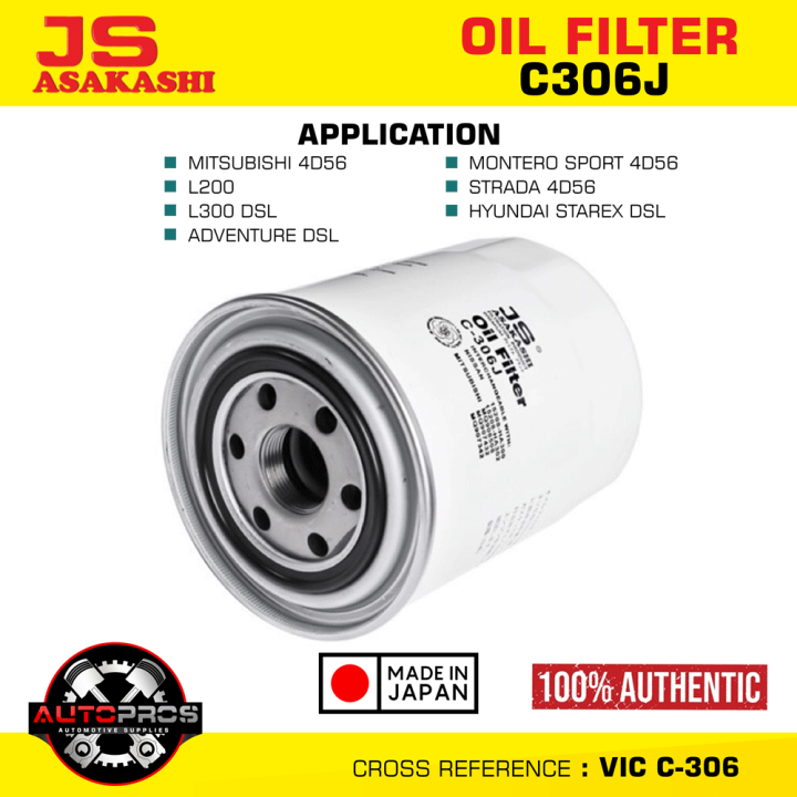 JS Asakashi C306J Oil Filter for Mitsubishi Montero Sport 4D56, Strada ...