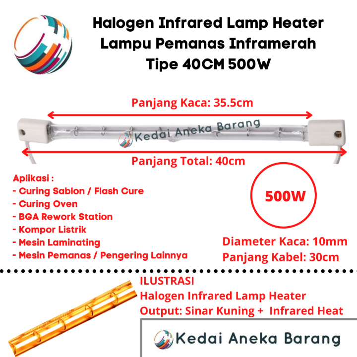Lampu Halogen Lamp 220V AC 40CM 500W 10mm Infrared Heater Flashcure ...