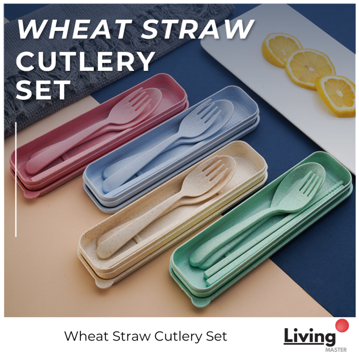 Biodegradable Wheat Straw Cutlery Set With Box Multiuse Dinnerware ...