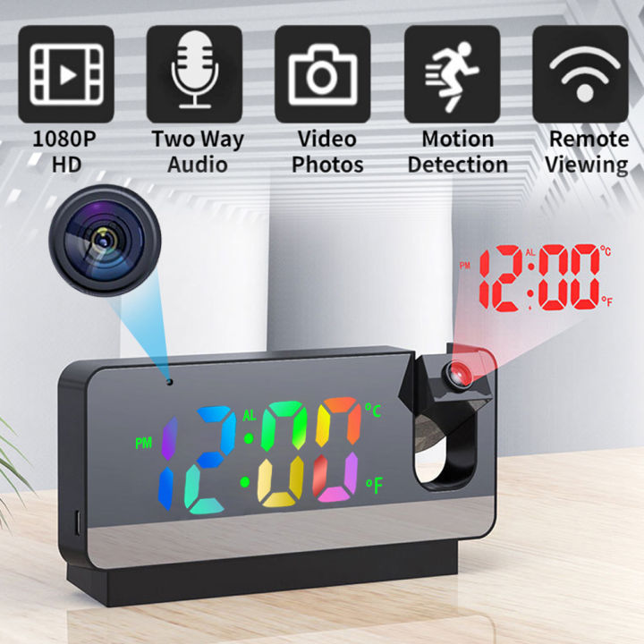 Digital Clock Projector 1080P HD WIFI Camera Wireless Clock Camera ...