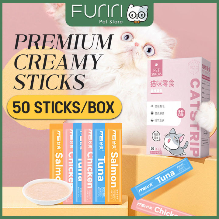 Furiri 50pcs Box Cat Creamy Sticks Wet Food Snacks Liquid Meat Sauce ...