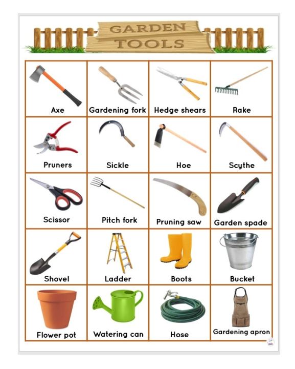 Laminated chart "Garden Tools" | Educational Learning Material | charts ...