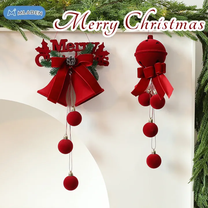 MLADEN Christmas Bell Decoration Pendant Christmas Flocked Bell Window ...