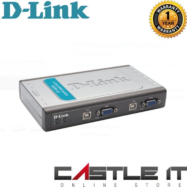 D-Link DKVM-4U 4 Port USB KVM Switch Come with Two Usb Cable + 2 DKVM ...