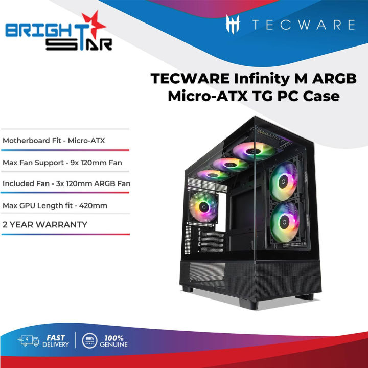 Tecware Infinity M Argb Micro Atx Tg Pc Case 3x Argb 120mm Fan Black