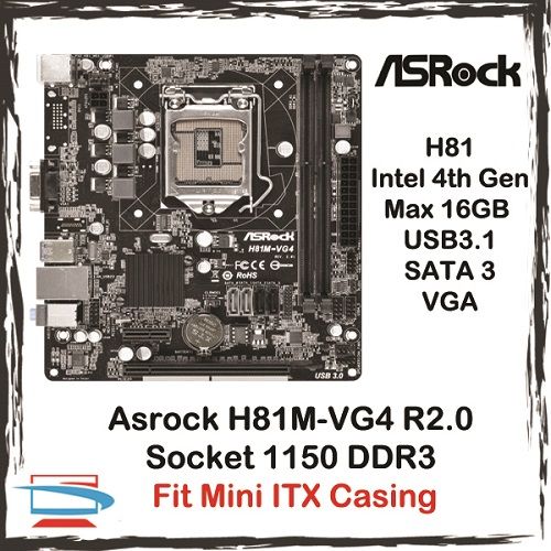 Asrock H81M-VG4 R2.0 ITX Socket 1150 DDR3 Intel H81 Motherboard 4th Gen Fit Mini ITX ITX mITX ...