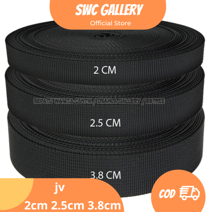 Tali Webbing Sling Strap Lebar jv 2cm 2,5cm 3,8cm Per roll warna hitam ...