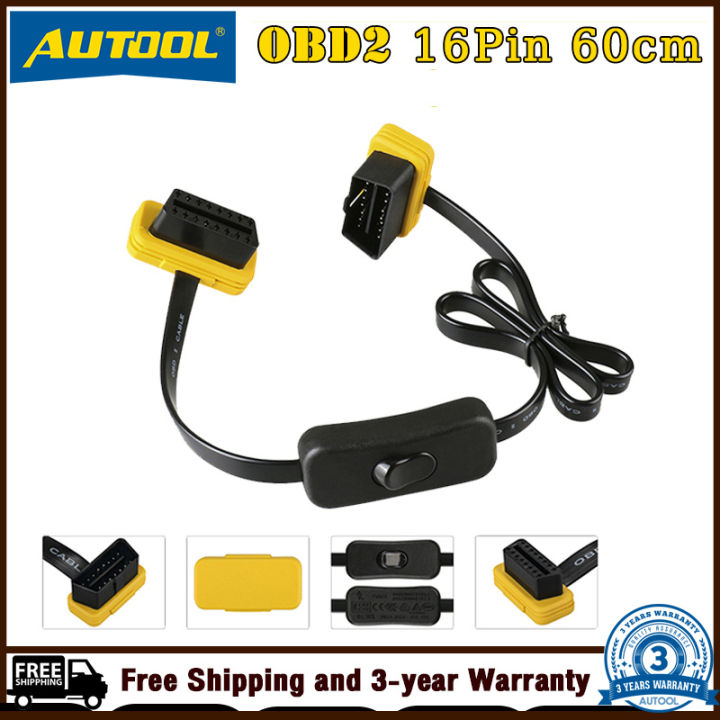 AUTOOL 60cm Car OBD ELM327 Scanner Extension Cable(With Switch) Auto ...