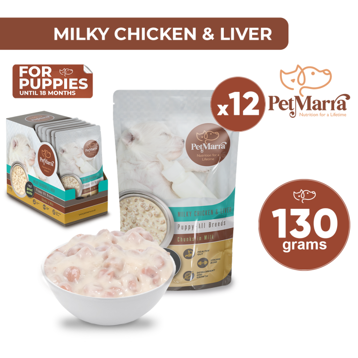 PetMarra Chicken and Liver Chunks in Milk Puppy Wet Food Pouch 130g ...