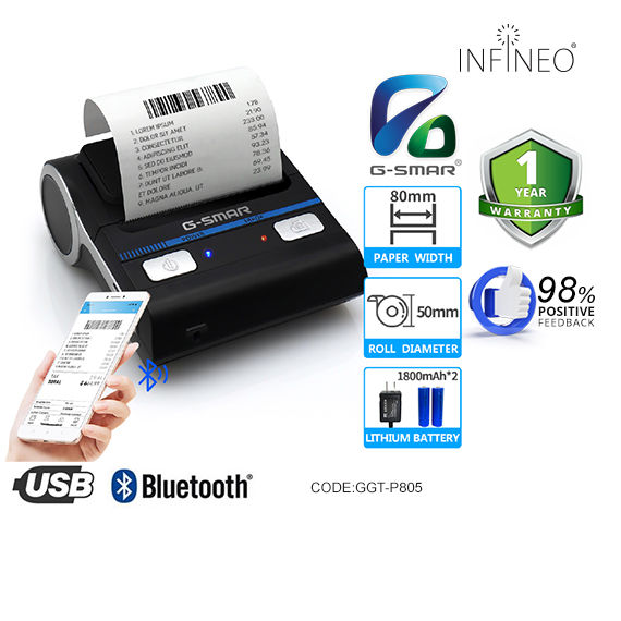G-Smar 80mm Portable Mini Receipt Thermal Printer USB + Bluetooth (GGT ...