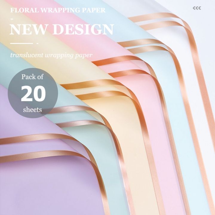 20PcsPack Flower Bouquet Wrapper Paper Gold Border Flower Gifts DIY ...