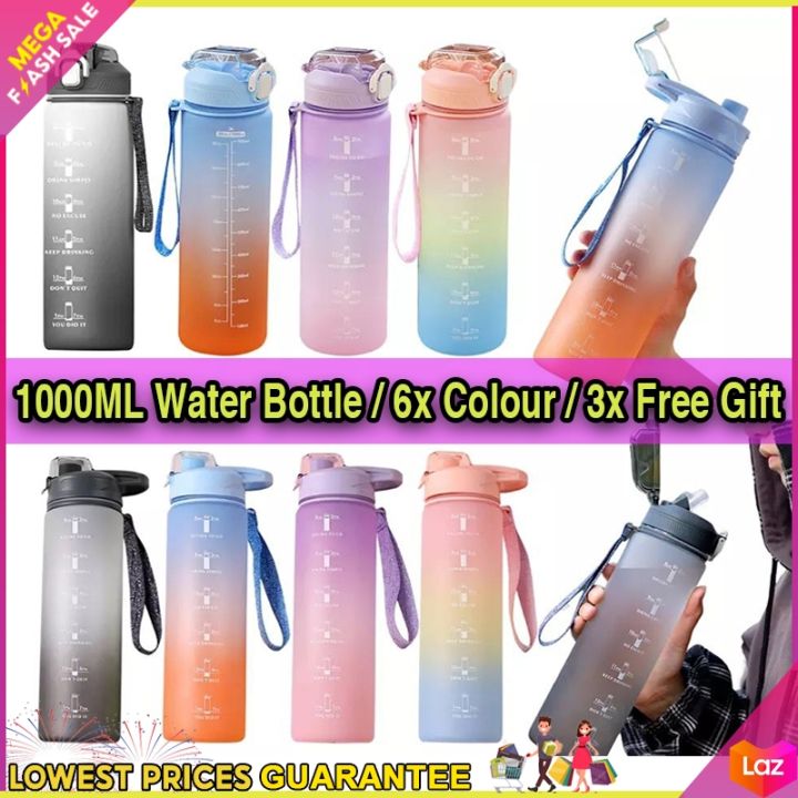Water Bottle 1000ml Botol Air Viral With Straw 6xGradient Colour 3xFree ...