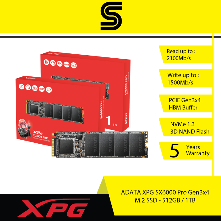 ADATA XPG SX6000 PRO PCIE GEN3X4 SSD - 512GB/1TB | Lazada