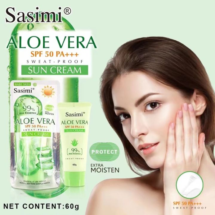 Sasimi Aloe Vera 99% Facial Sunscreen Cream SPF 50 PA+++ Moisturizing ...
