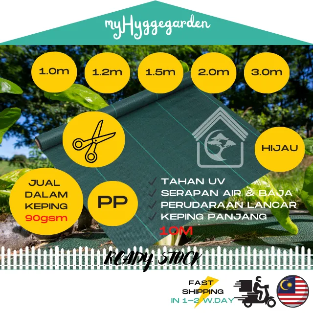 [10m LENGTH] 1.0/1.2/1.5/2.0/3.0M GREEN 90gsm Weed Control Mat Weedmat ...