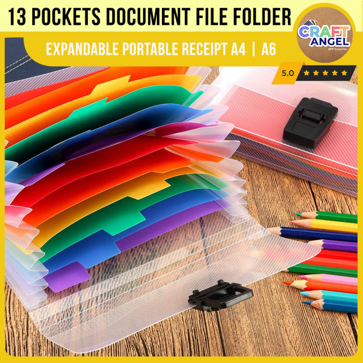 13 Pockets Document File School Expandable Folder Portable Receipt A4 ...