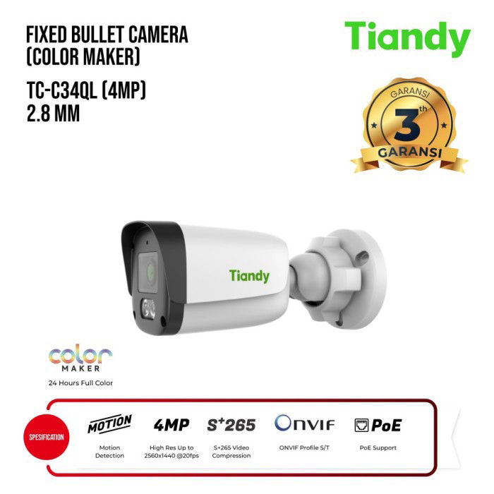 IP CAMERA 4MP TIANDY TC-C34QL IP KAMERA CCTV POE COLORVU AUDIO | Lazada ...
