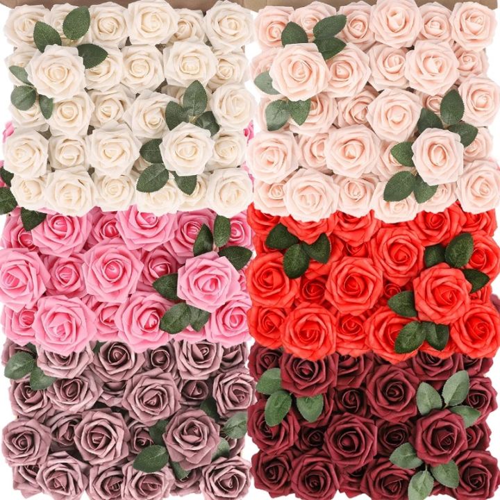 20/5Pcs Artificial Roses Flowers Foam Fake Rose Heads with Stems DIY ...