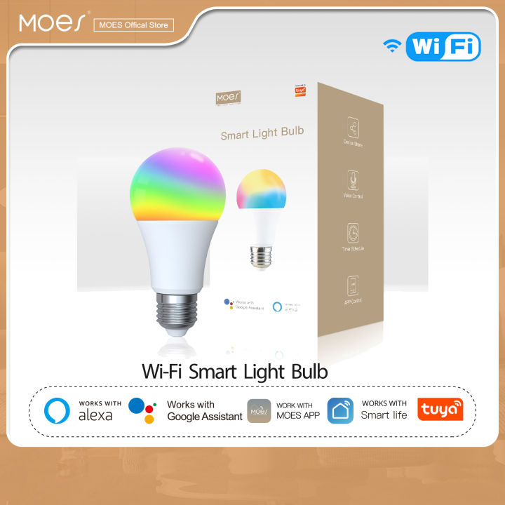 Moes WiFi Smart LED Light Bulb Tuya Dimmable lamp 9W RGB C+W Smart Life App Rhythm Control A ...