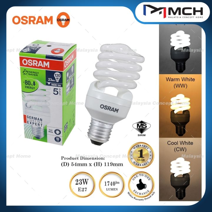 OSRAM SPIRAL 23W E27 BULB 865/840/827 | Lazada