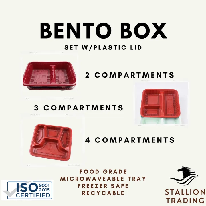 Bento Box W/ Plastic Lid (SET) 2 | 3 | 4 COMPARTMENTS (DISPOSABLE ...
