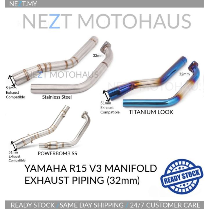 ☬Yamaha R15 V3 MT15 R15M Exhaust Manifold 32mm Piping Biasa Titanium ...